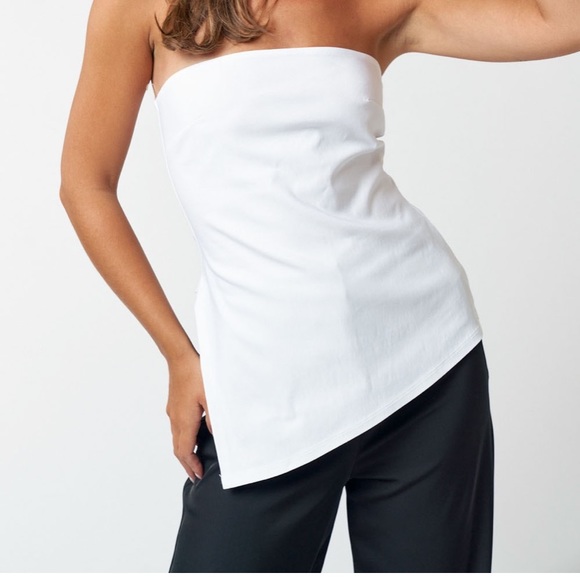 Tops | White Asymmetrical Tube Top With Split | Poshmark